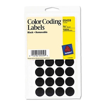 Avery Avery Removable Self-Adhesive Color-Coding Labels, 3/4" Dia, Black, 1008/Pack 5459 | Zoro